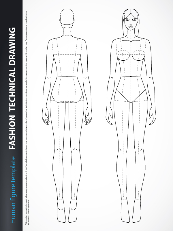 Fashion Technical Drawing Human Figure - Front - Back - Lady Fashion Design Fashion Technical Drawing Human Figure - Front - Back - Lady Fashion Design